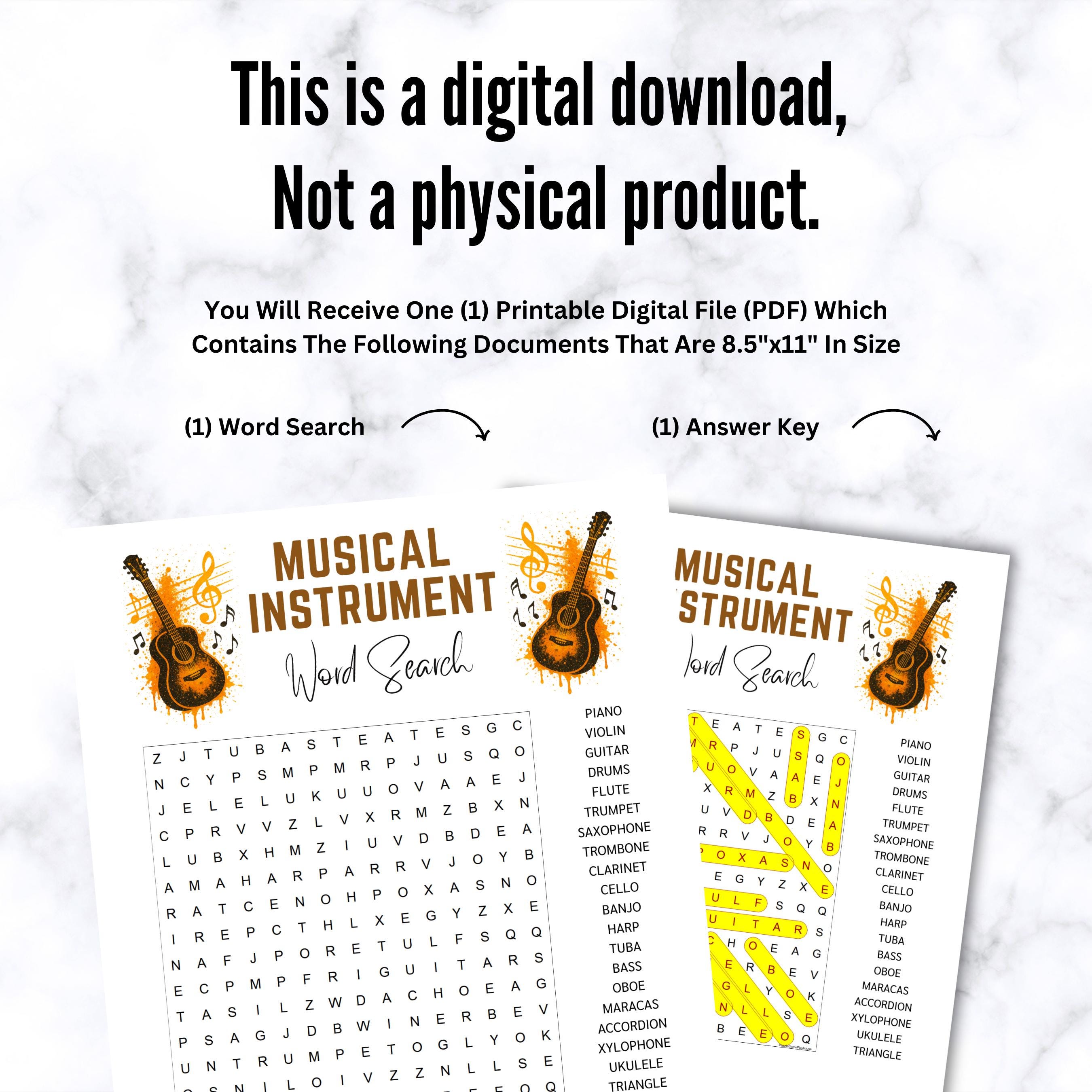 Musical Instruments Word Search Puzzle: Music Class Activity (PDF ...