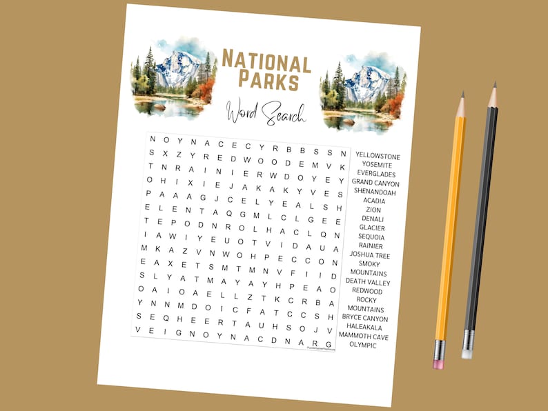National Parks Word Search Puzzle - A Fun Educational Game for Nature ...