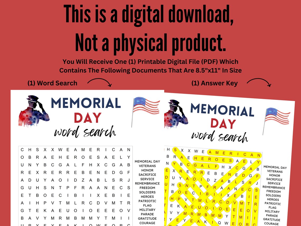 Memorial Day Word Search Puzzle - Engaging Patriotic Activity - Honor ...