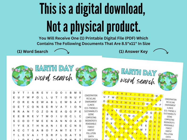 Earth Day Word Search Puzzle - Engaging Eco-friendly Activity for Kids ...