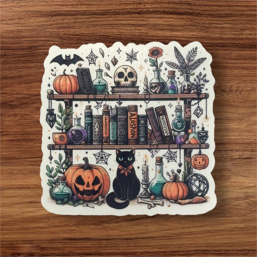 Witchy Bookshelf Sticker: Halloween Spooky Bookcase Decor - Etsy