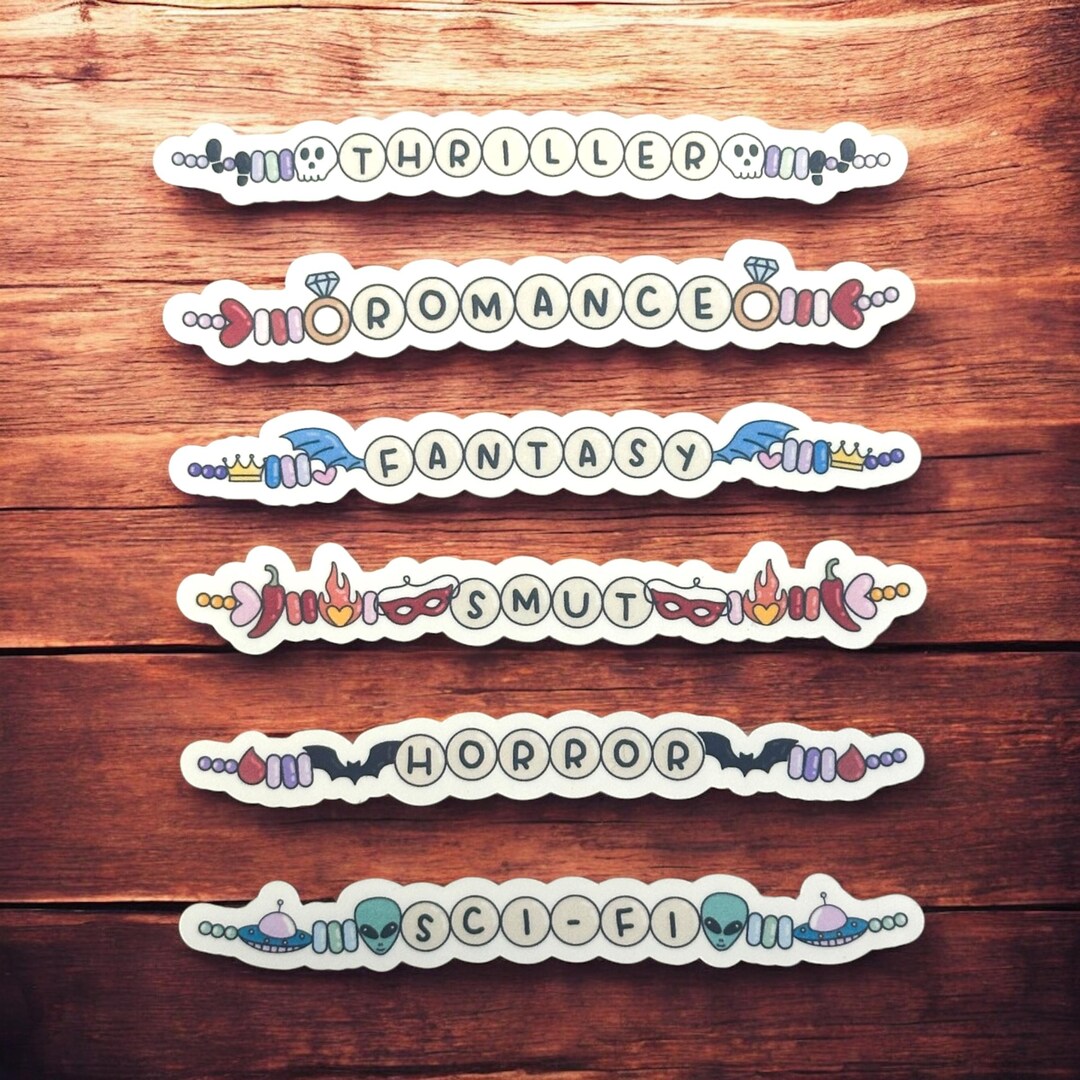 Book Genre Bracelet Stickers - Horror, Fantasy, Thriller, Romance, Sci ...