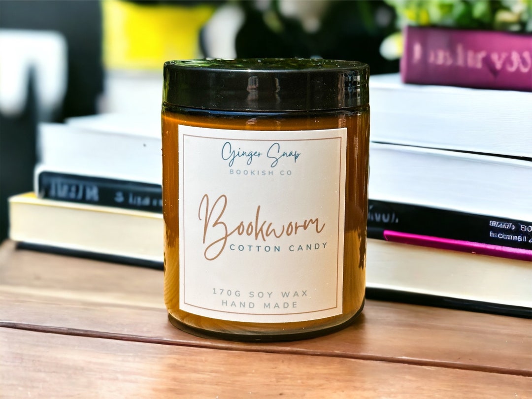 Bookworm Bookish Candle - Cotton Candy Scented Soy Wax Candle - Etsy