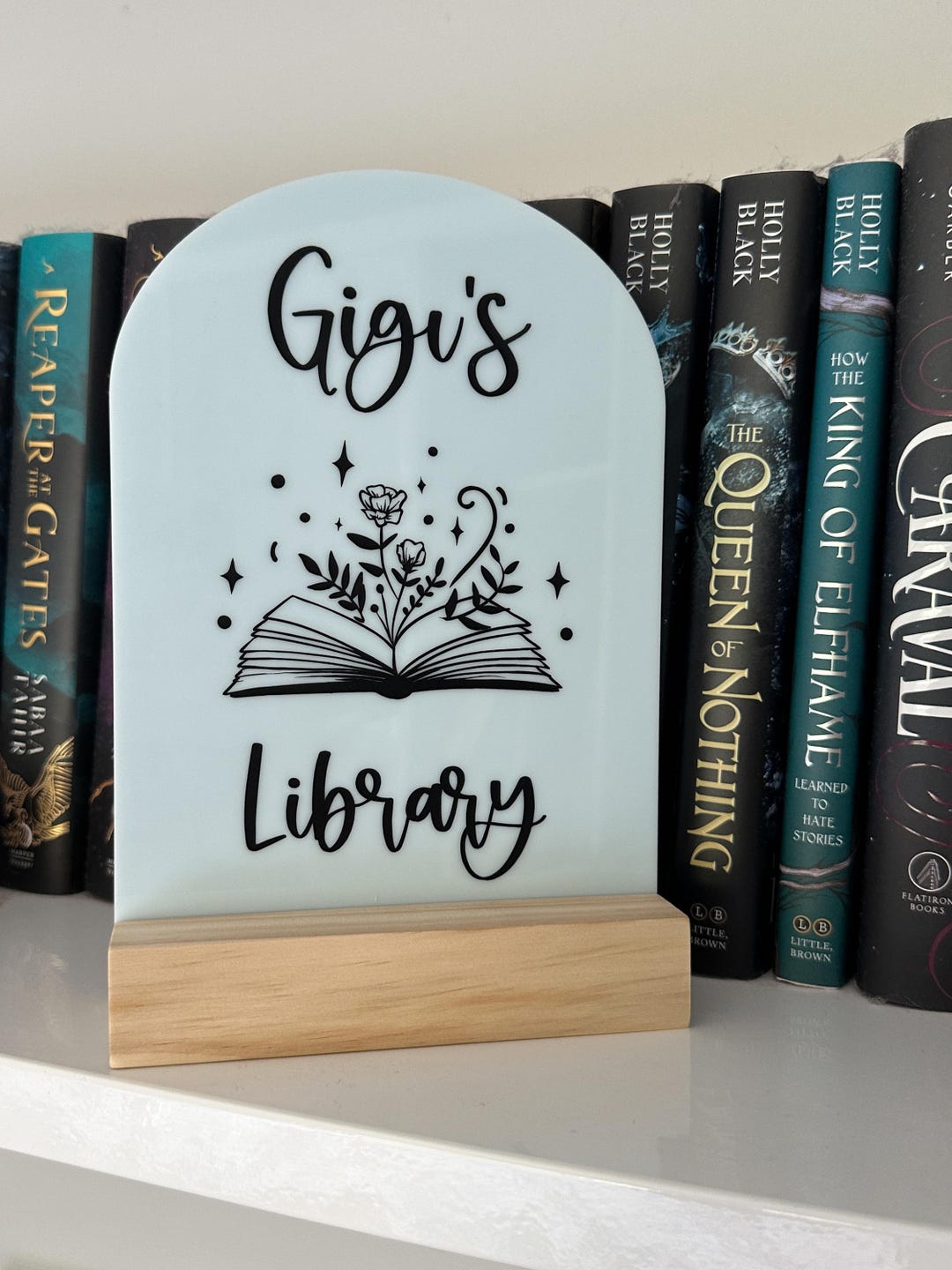 Personalised Acrylic Bookshelf Sign - Floral | Multiple Colours | Home ...