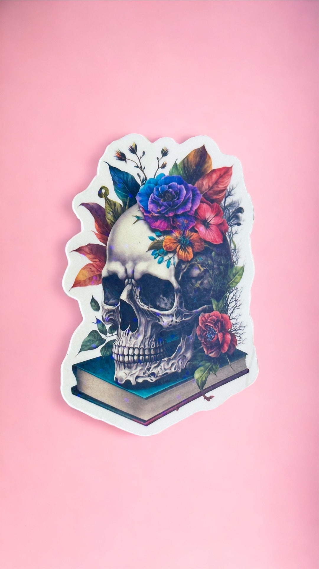 Skull and Books Sticker: Floral Skull, Bookish Vinyl Decal - Etsy
