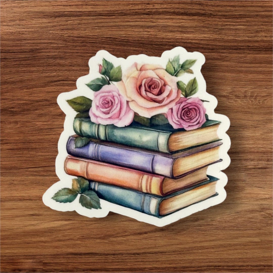Floral Bookstack Sticker: Watercolor Books & Roses - Etsy