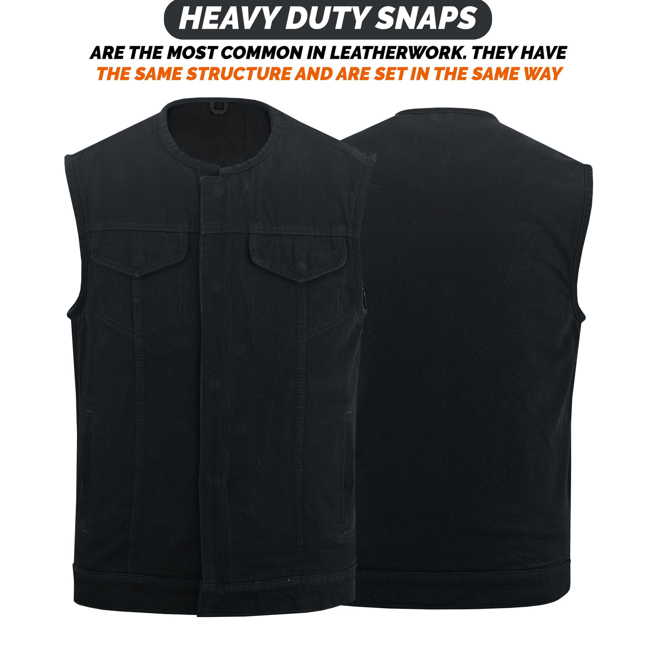 Men's Denim Motorbike Vest No Collar Water Dust Repellent Hidden ...