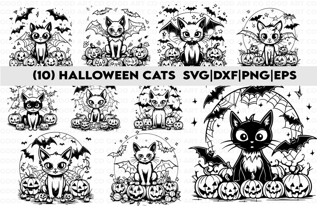 Halloween Cat Bundle Svg, Bats Svg, Spooky Cats Dxf, Spooky Season Svg ...
