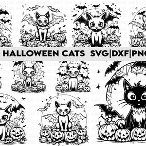 Halloween Cat Bundle Svg, Bats Svg, Spooky Cats Dxf, Spooky Season Svg ...