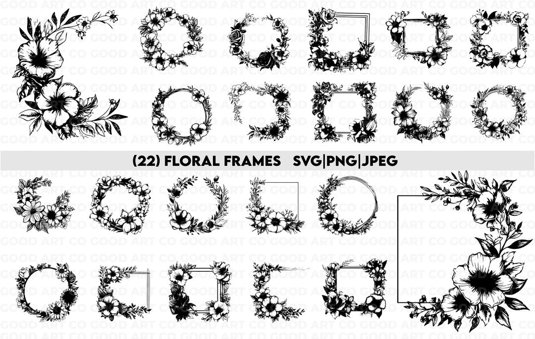 Intricate Floral Frames | 22 Designs | PNG JPEG SVG Flower Frame ...