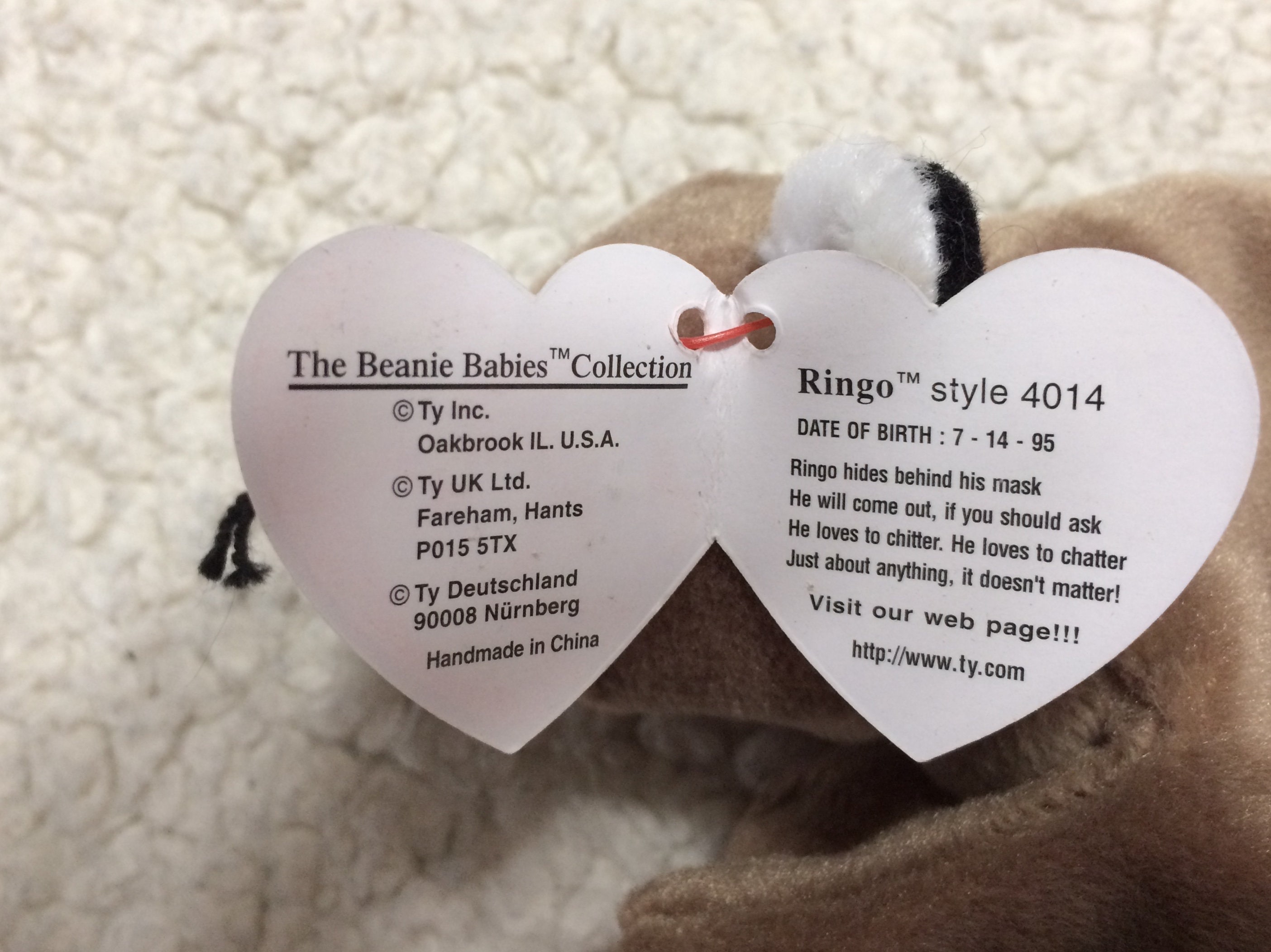 EXTREMELY RARE RINGO the Racoon Beanie Baby, Multiple Tag Errors, P.V.C ...