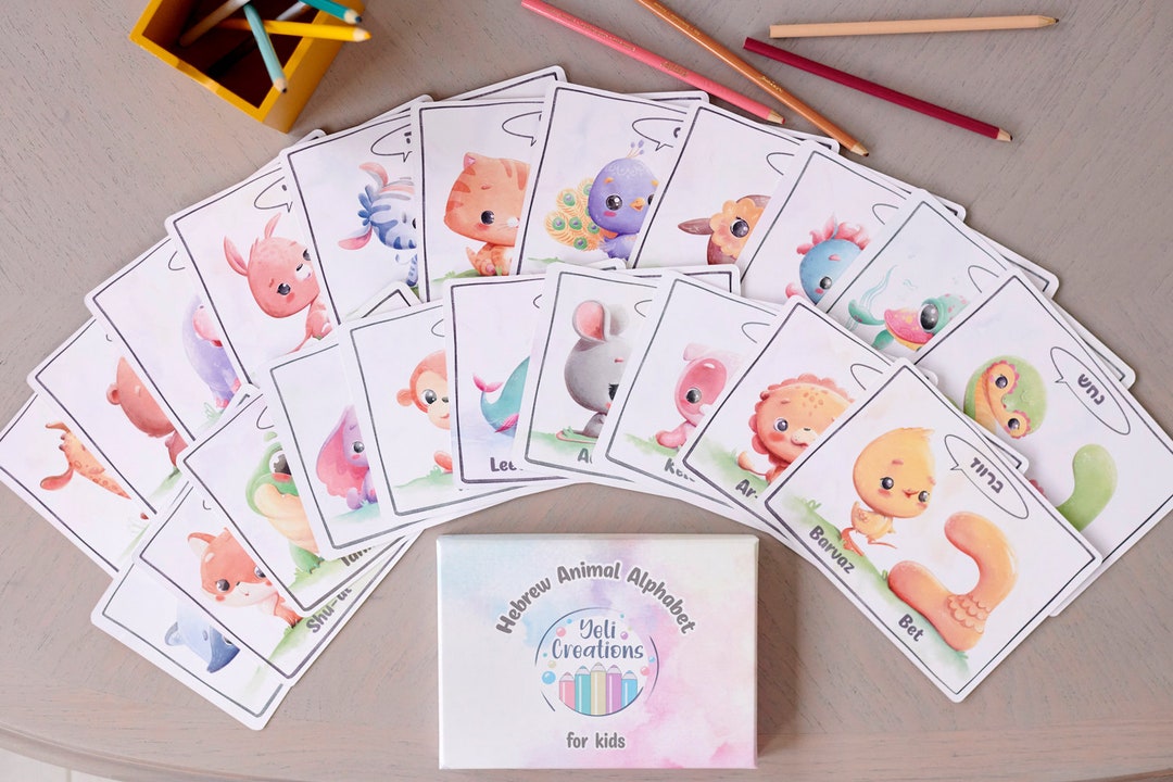Hebrew Alphabet Flashcard for Kids, Animals, Educational, Home School ...