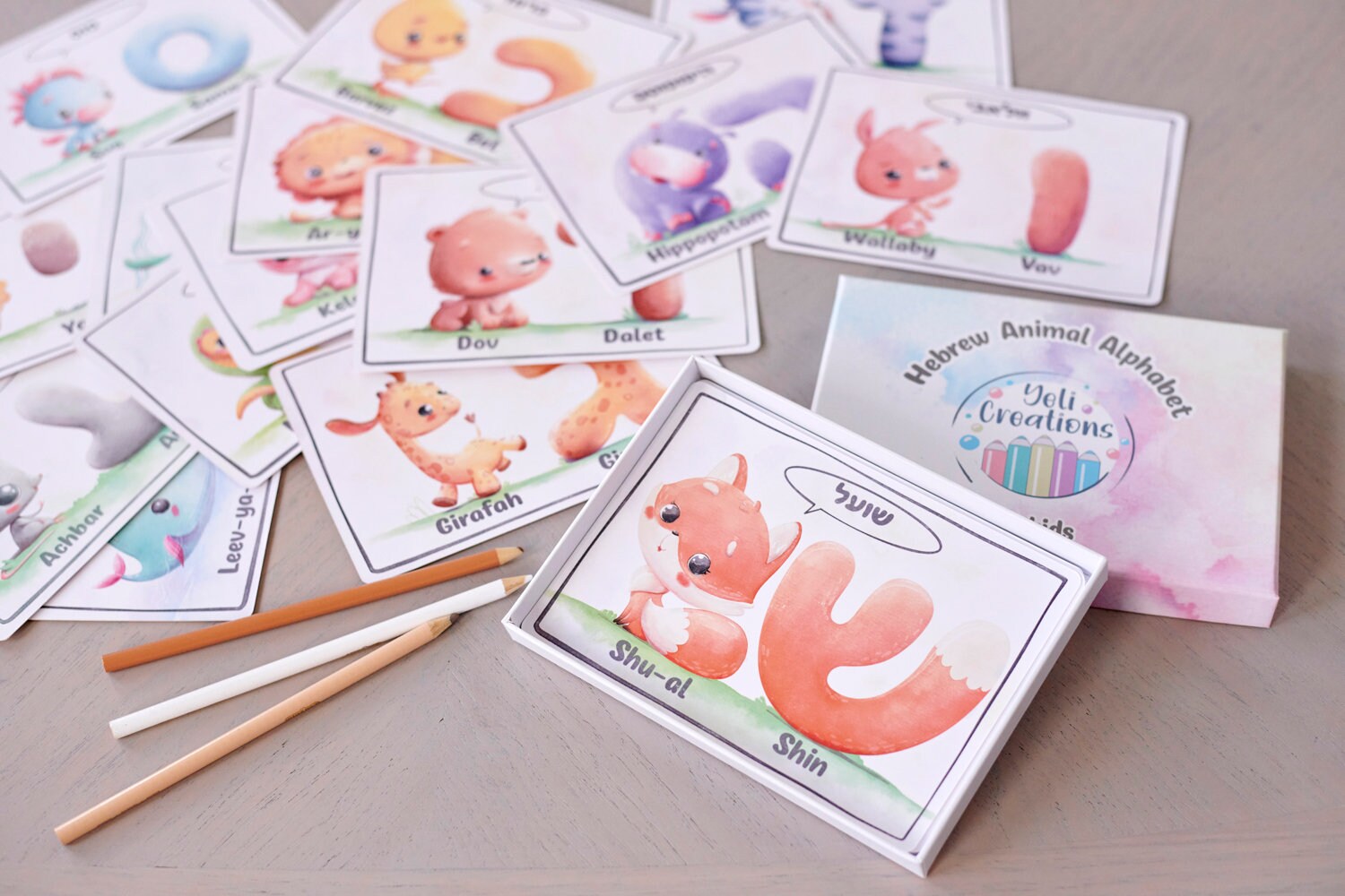 Hebrew Alphabet Flashcard for Kids, Animals, Educational, Home School ...