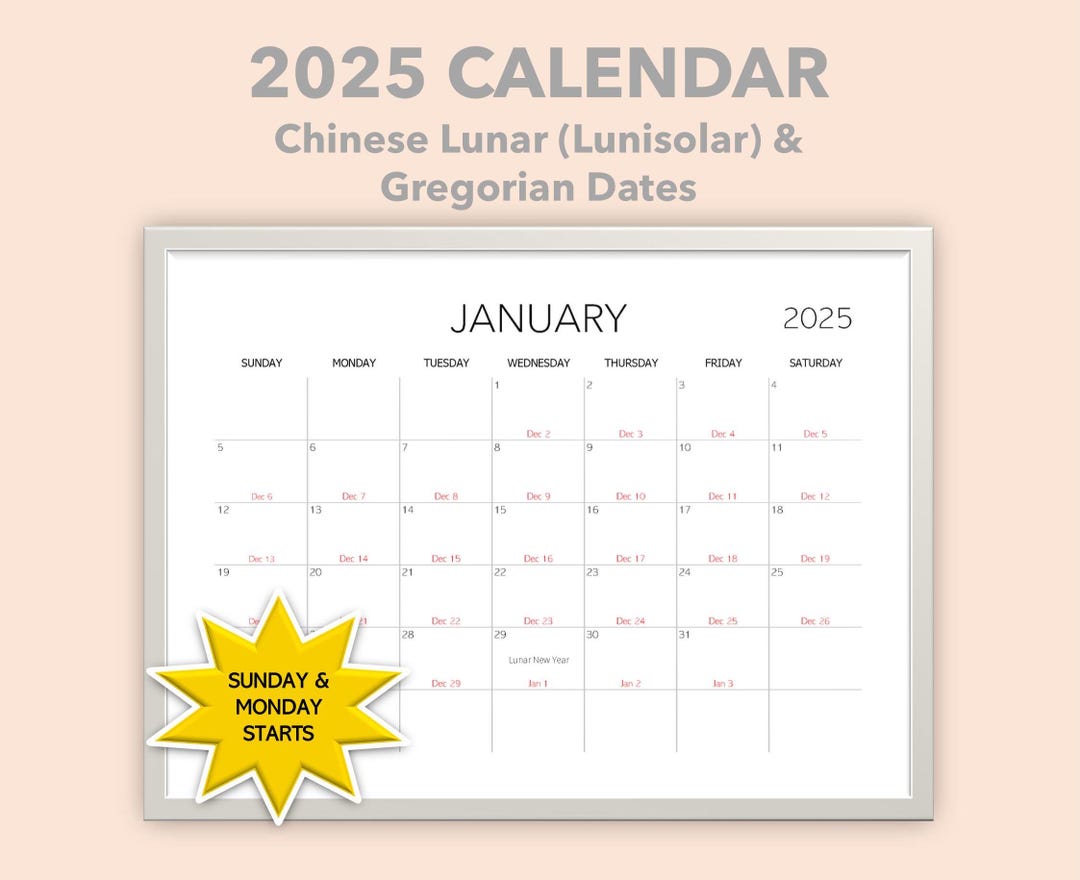 2025 Monthly Calendar, Chinese Lunar & Gregorian Dates, Lunisolar ...