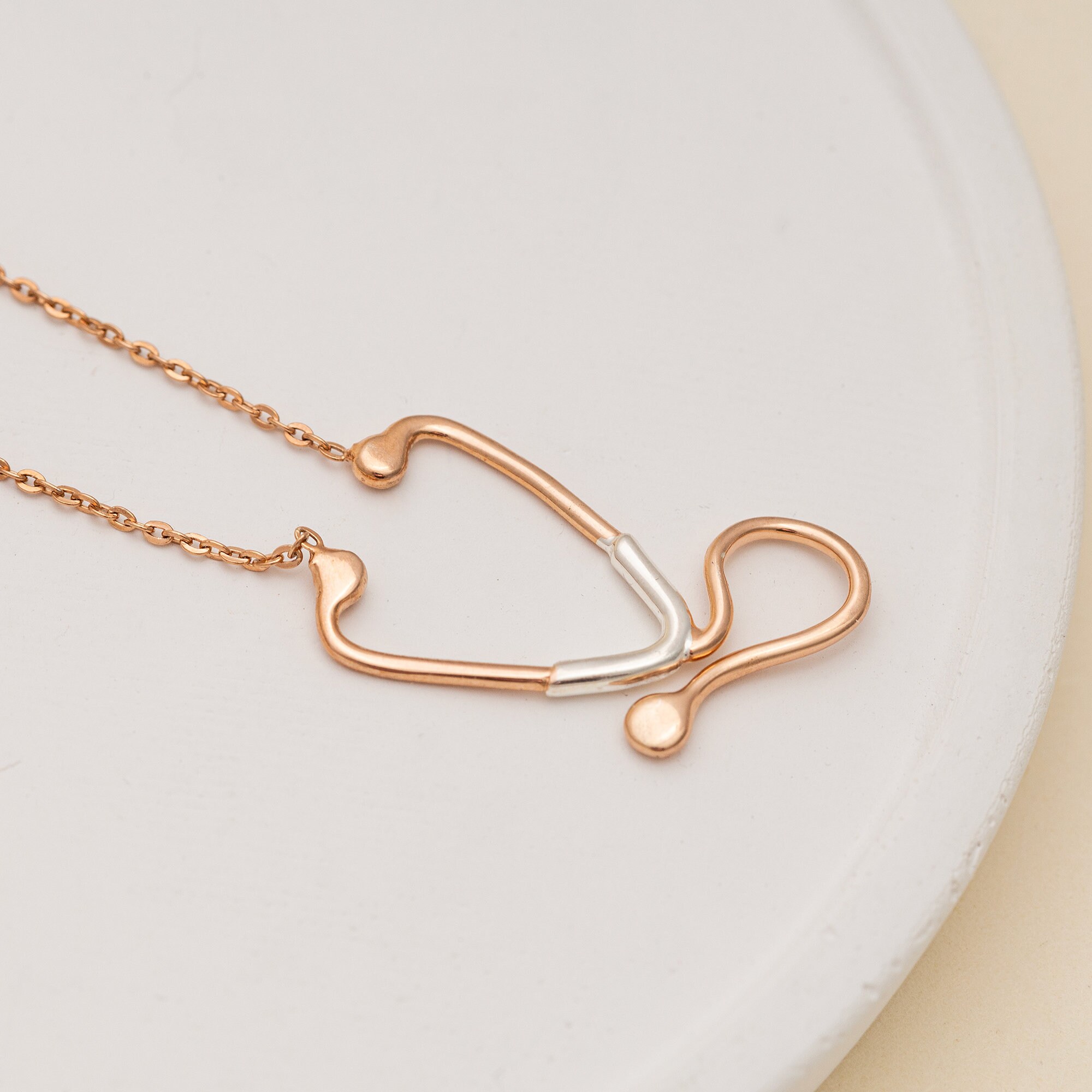 Silver and Rose Gold Stethoscope Necklace, Nurse and İntern Doctor ...