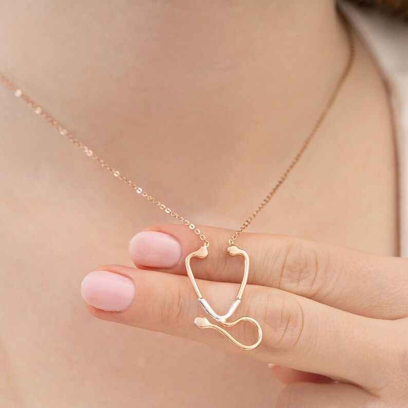 Silver and Rose Gold Stethoscope Necklace, Nurse and İntern Doctor ...