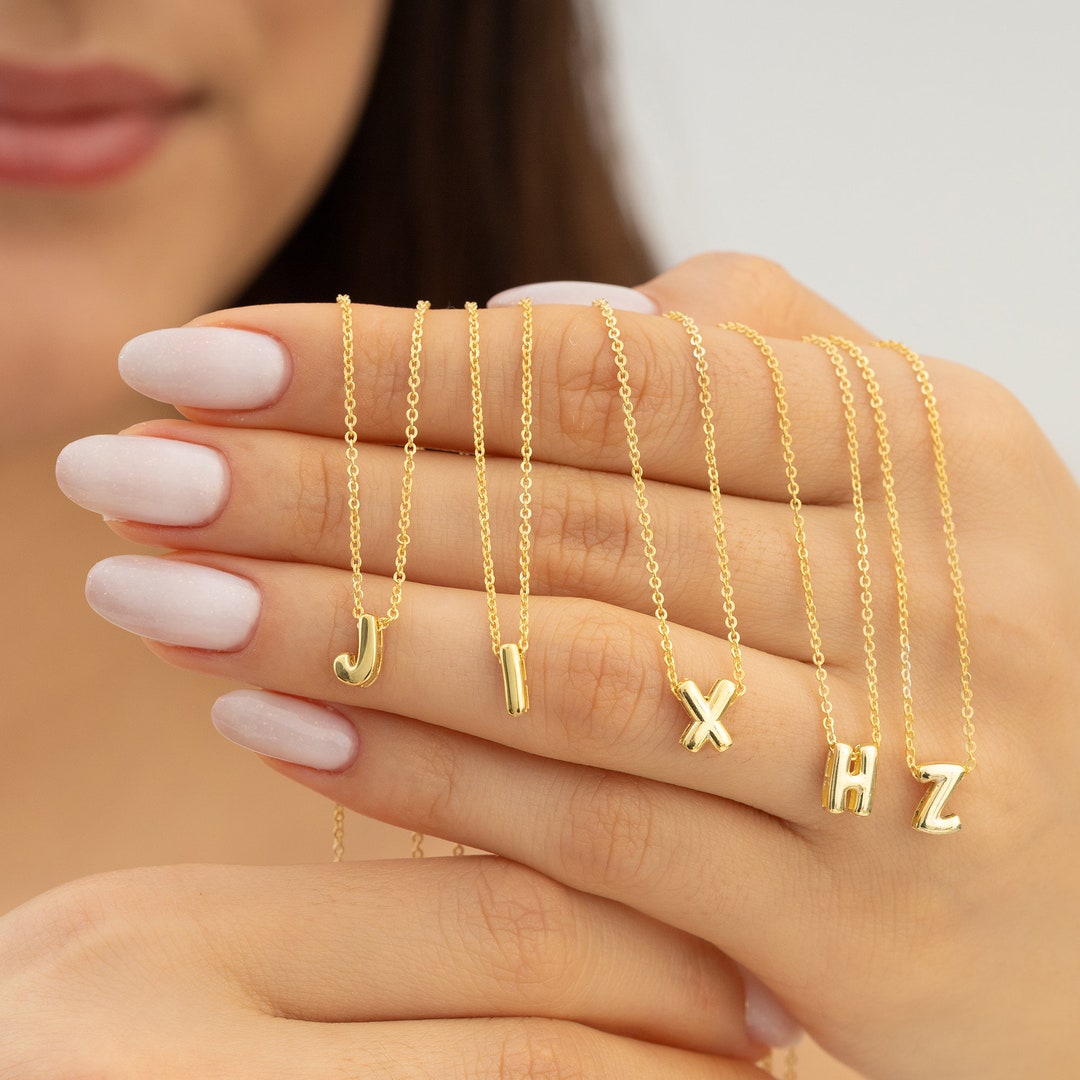 925 Silver A-Z Alphabet Necklace, 3D Necklace With Letter, Bubble ...