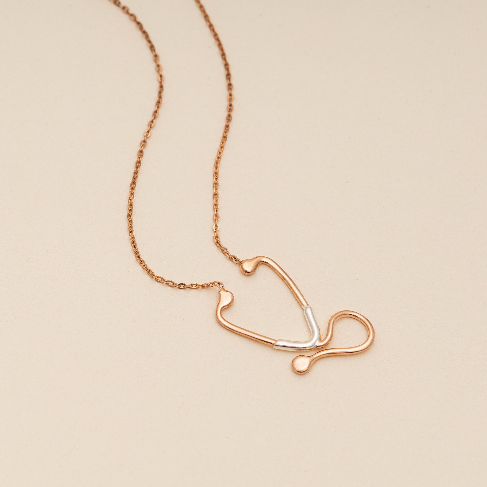 Silver and Rose Gold Stethoscope Necklace, Nurse and İntern Doctor ...