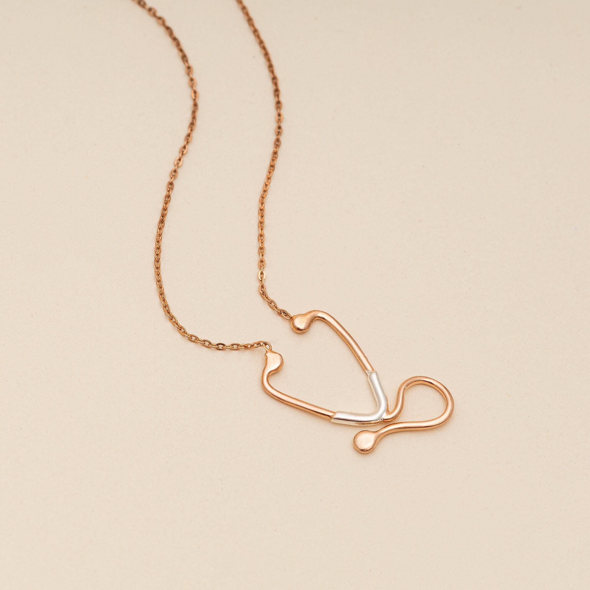 Silver and Rose Gold Stethoscope Necklace, Nurse and İntern Doctor ...