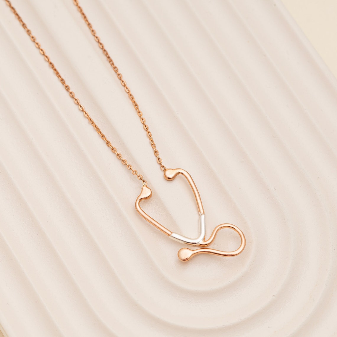 Silver and Rose Gold Stethoscope Necklace, Nurse and İntern Doctor ...