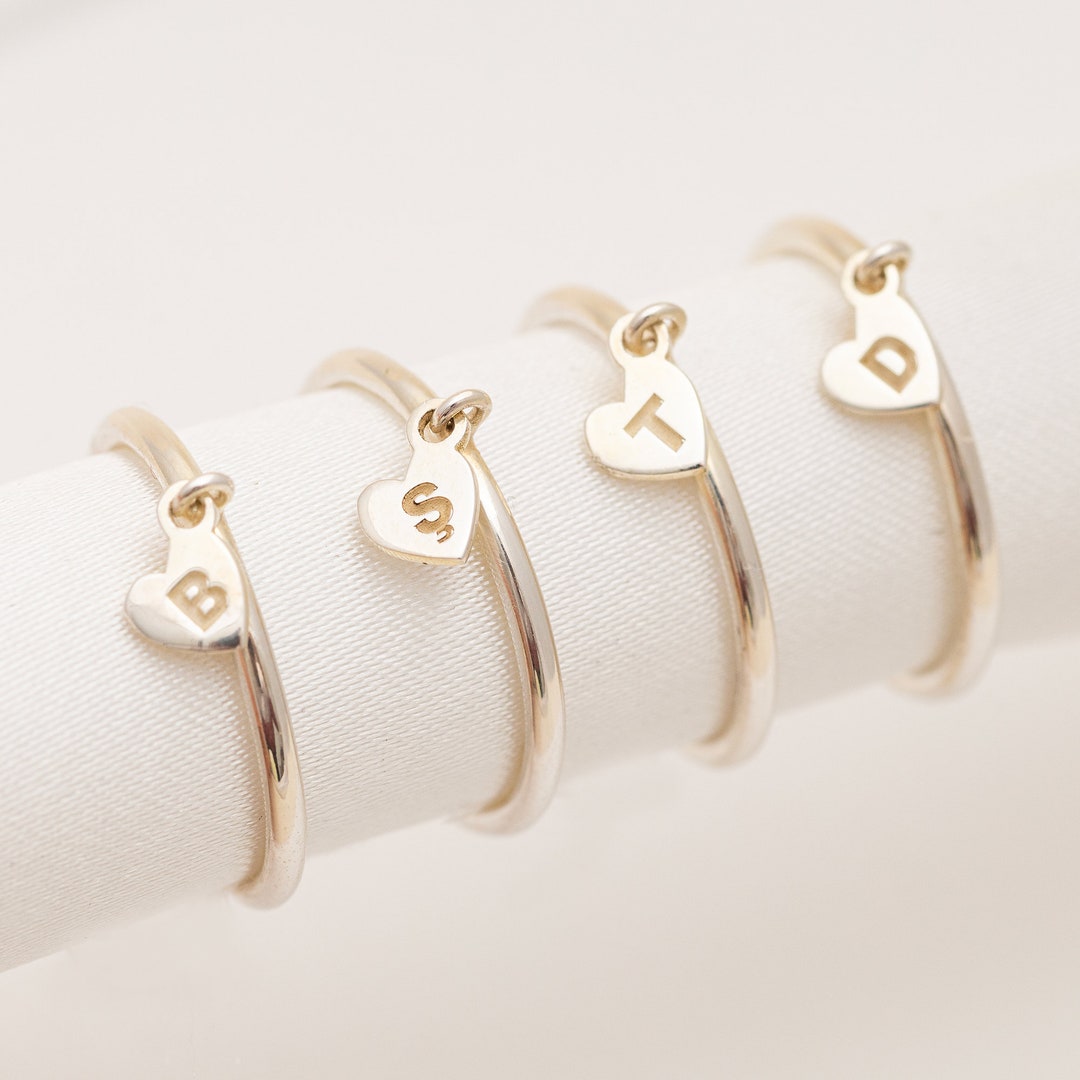 Heart Dangle Ring, Initial Heart Rings, Memory Ring, Class Ring, A ...