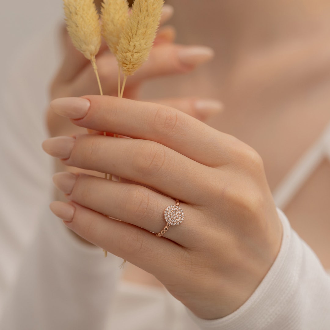 Cz Stone Disc Ring for Mom, Beaded Dot Ring, Dainty Filled Sterling ...