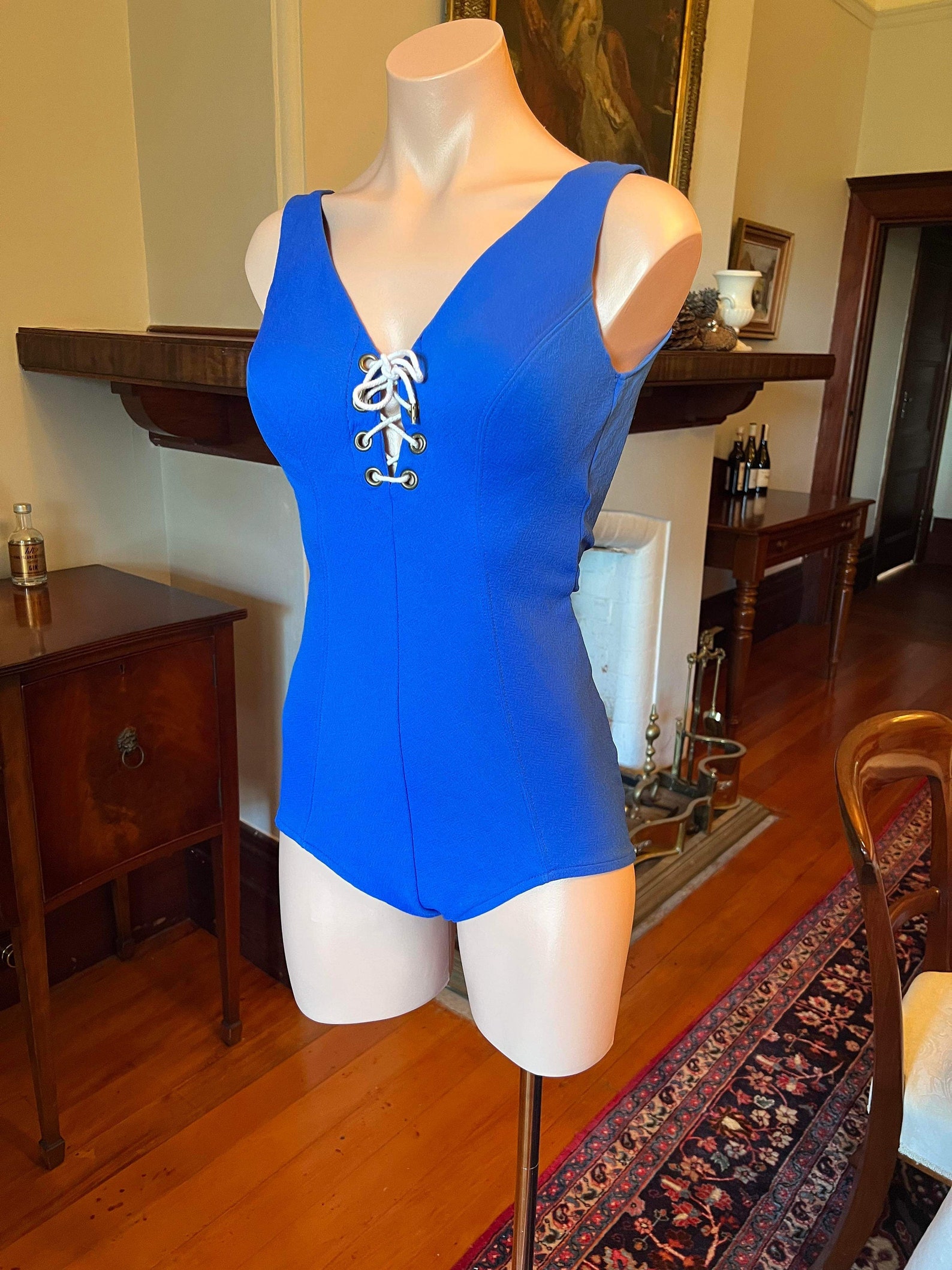60s Swimsuit by Cole of California: Small, Xs, Blue, Low Back, Deep V ...