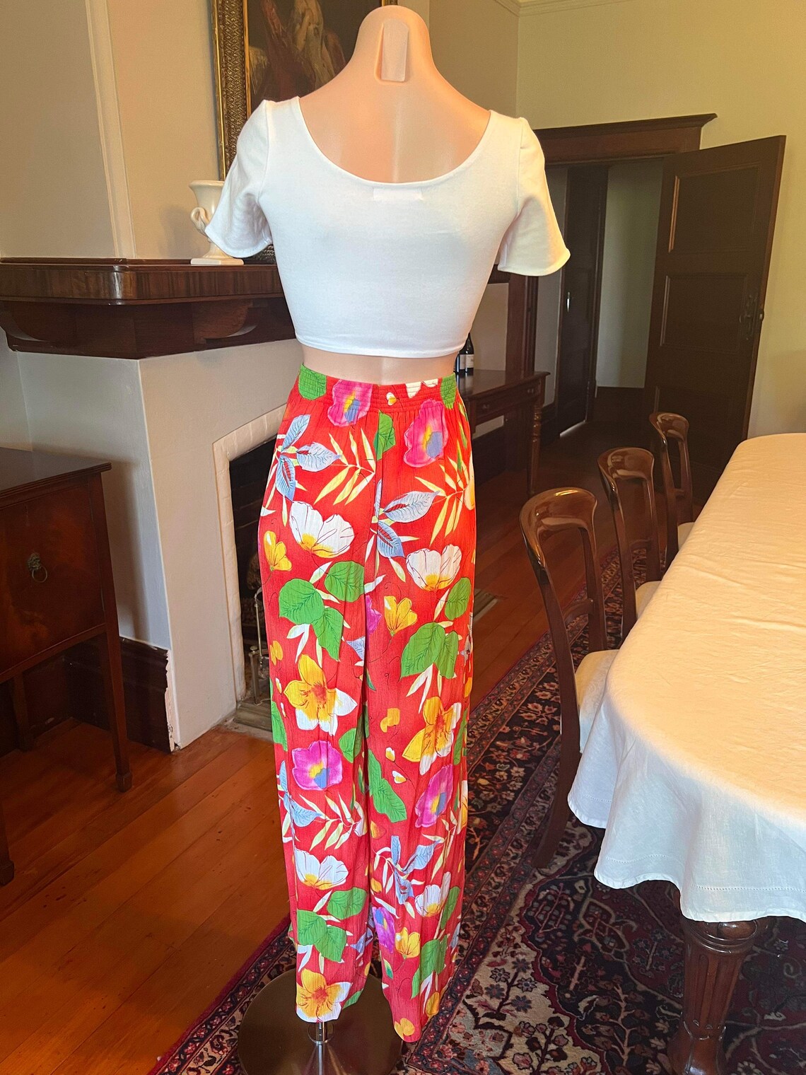 90s Lounge Pants With Tropical Print and Waist Tie: Small, Medium ...