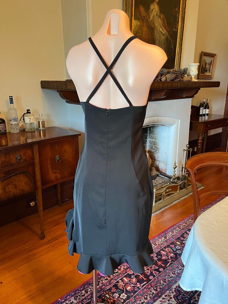 90s 2000s Y2K Black and Neon Pink Neon Dress With Criss Cross Back and ...