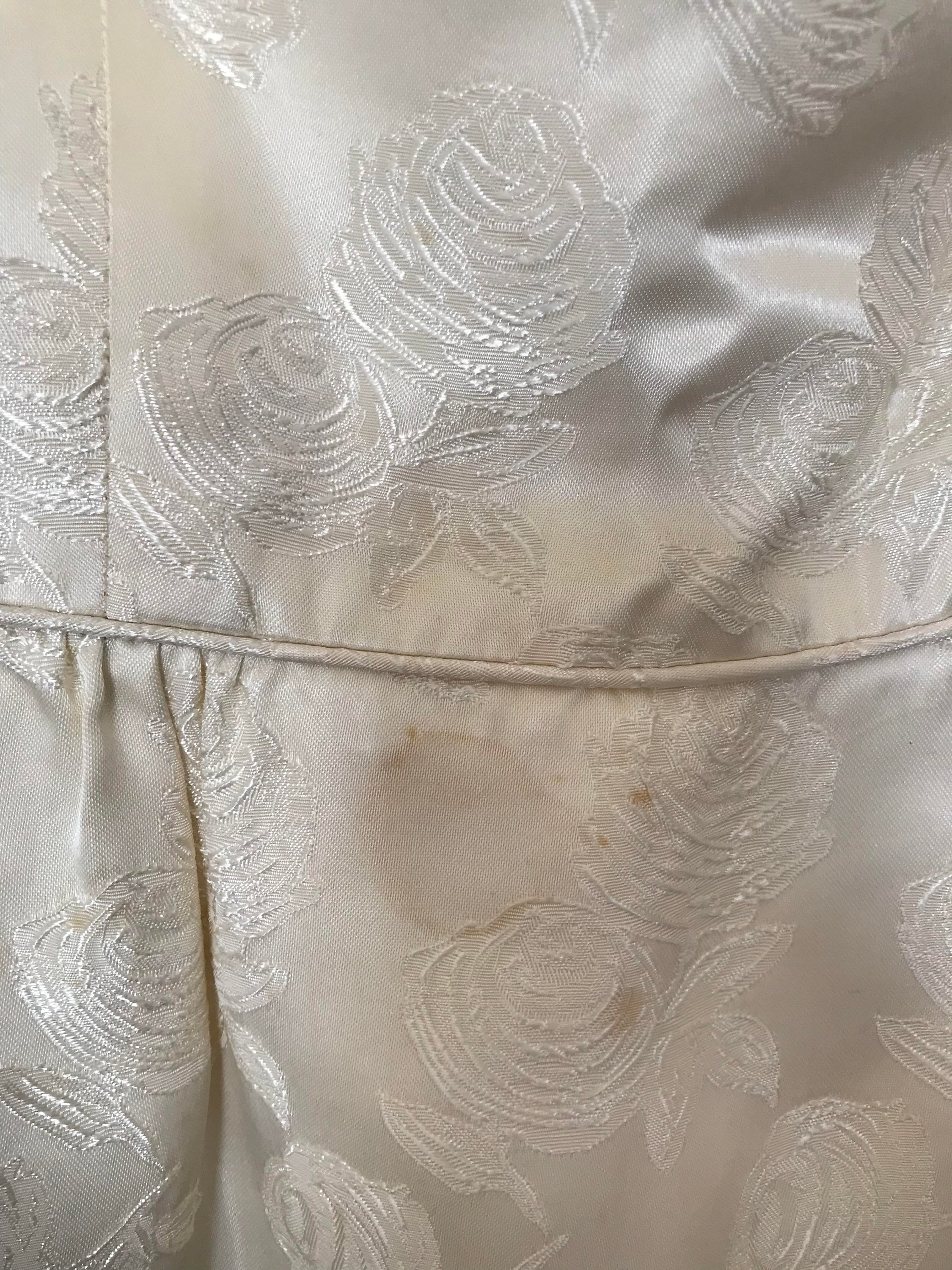 Embossed Roses and Bow 60s Satin White Dress With Layered Skirt ...