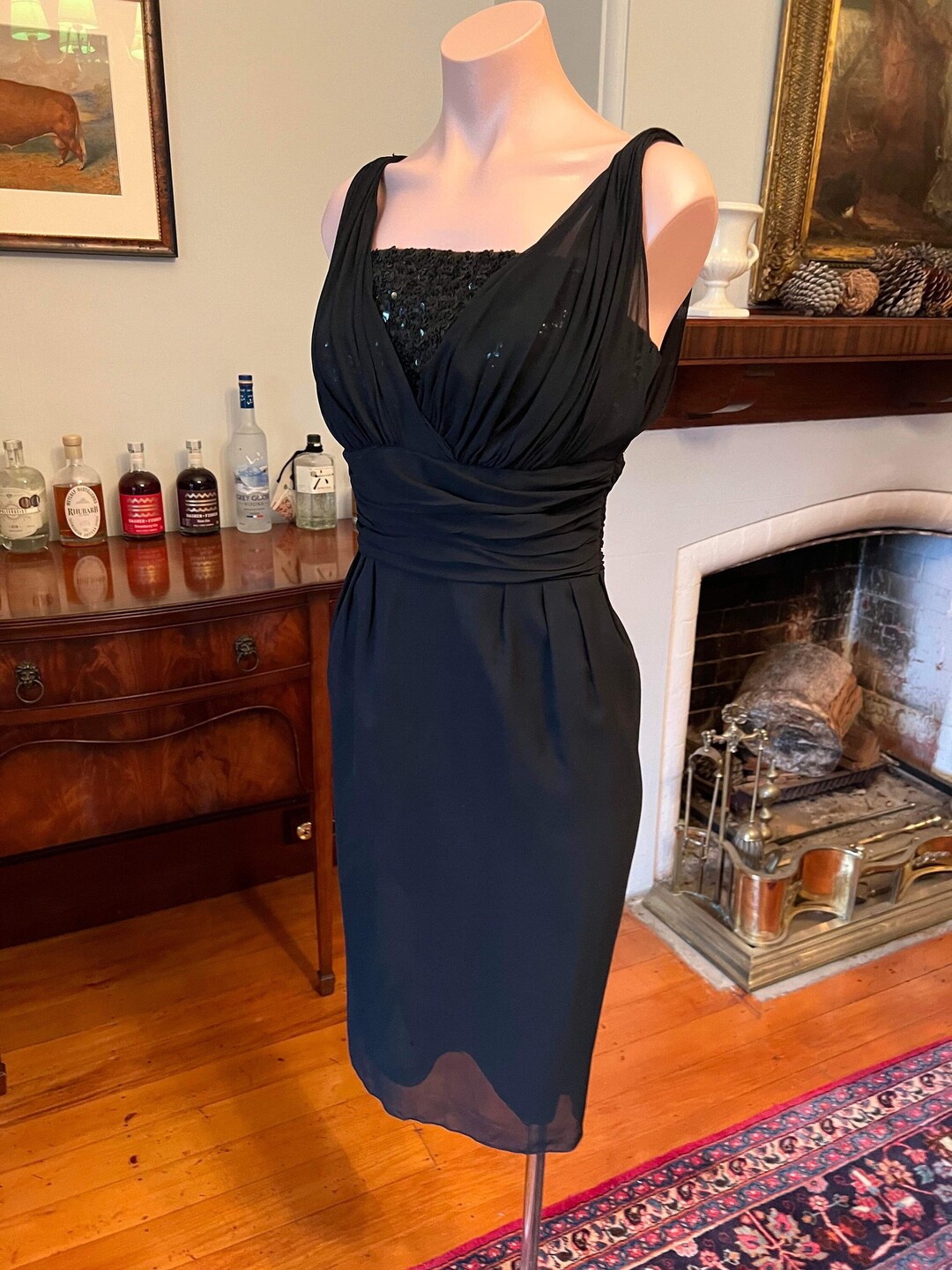 60s Chiffon Dress With Outstanding Drape and Sequins at the Bust ...