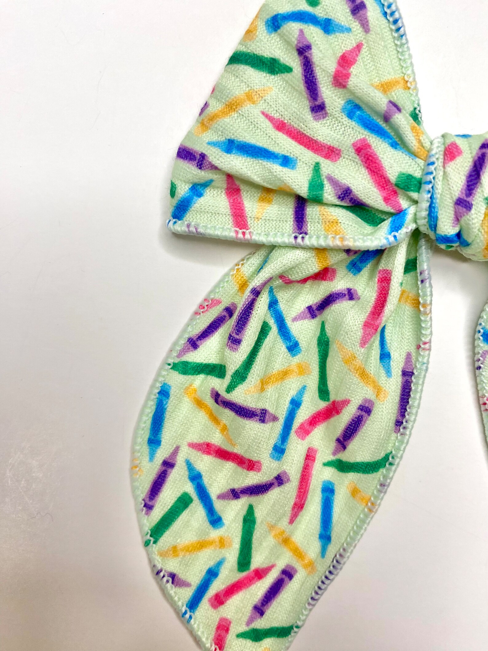 Large Mint Knit Fabric Hair Bow With Crayon Print on Alligator Clip ...