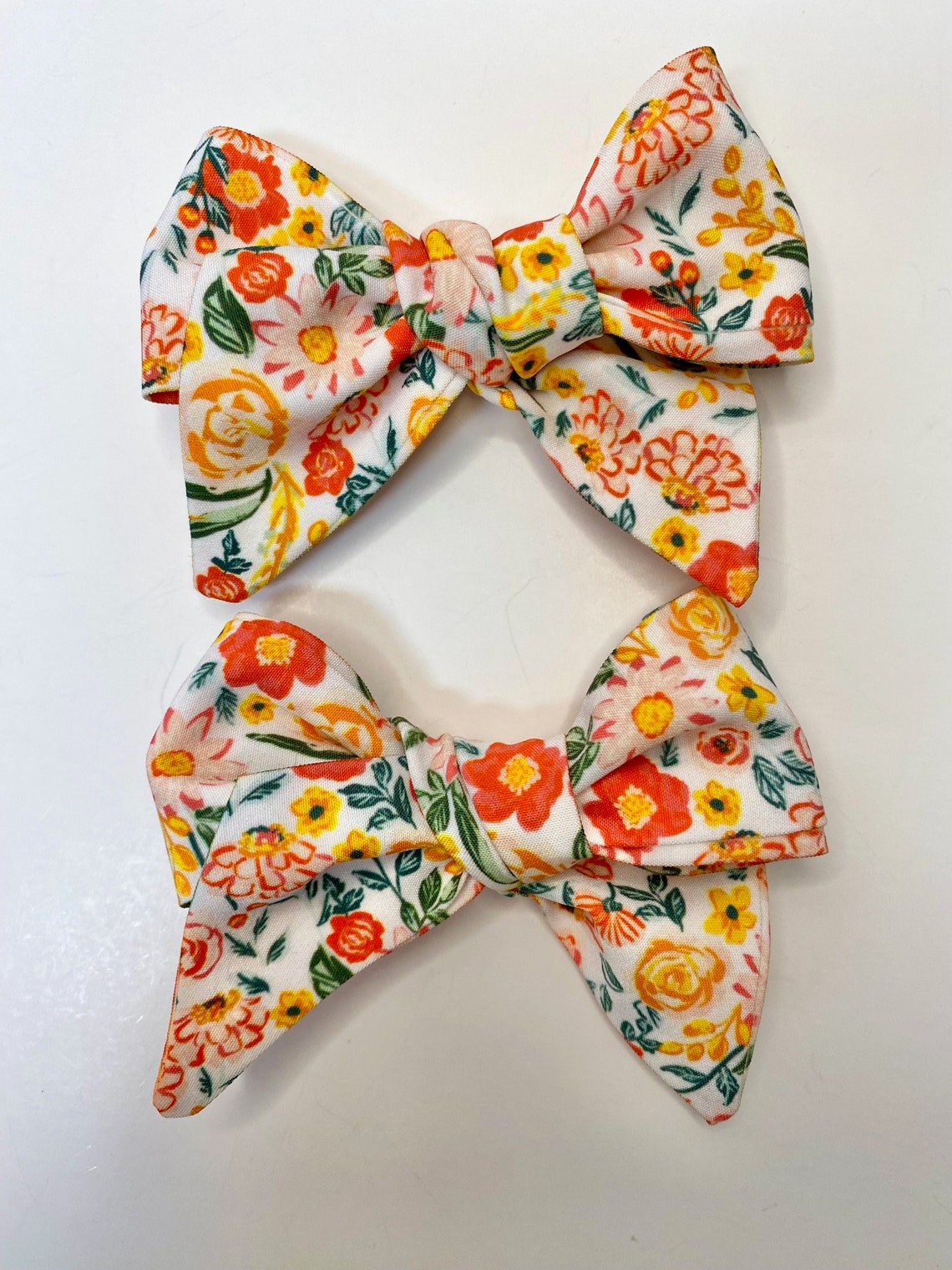 Spring Coral Print Pigtail Bows, Spring Hair Bows, Hand Tied Bows ...