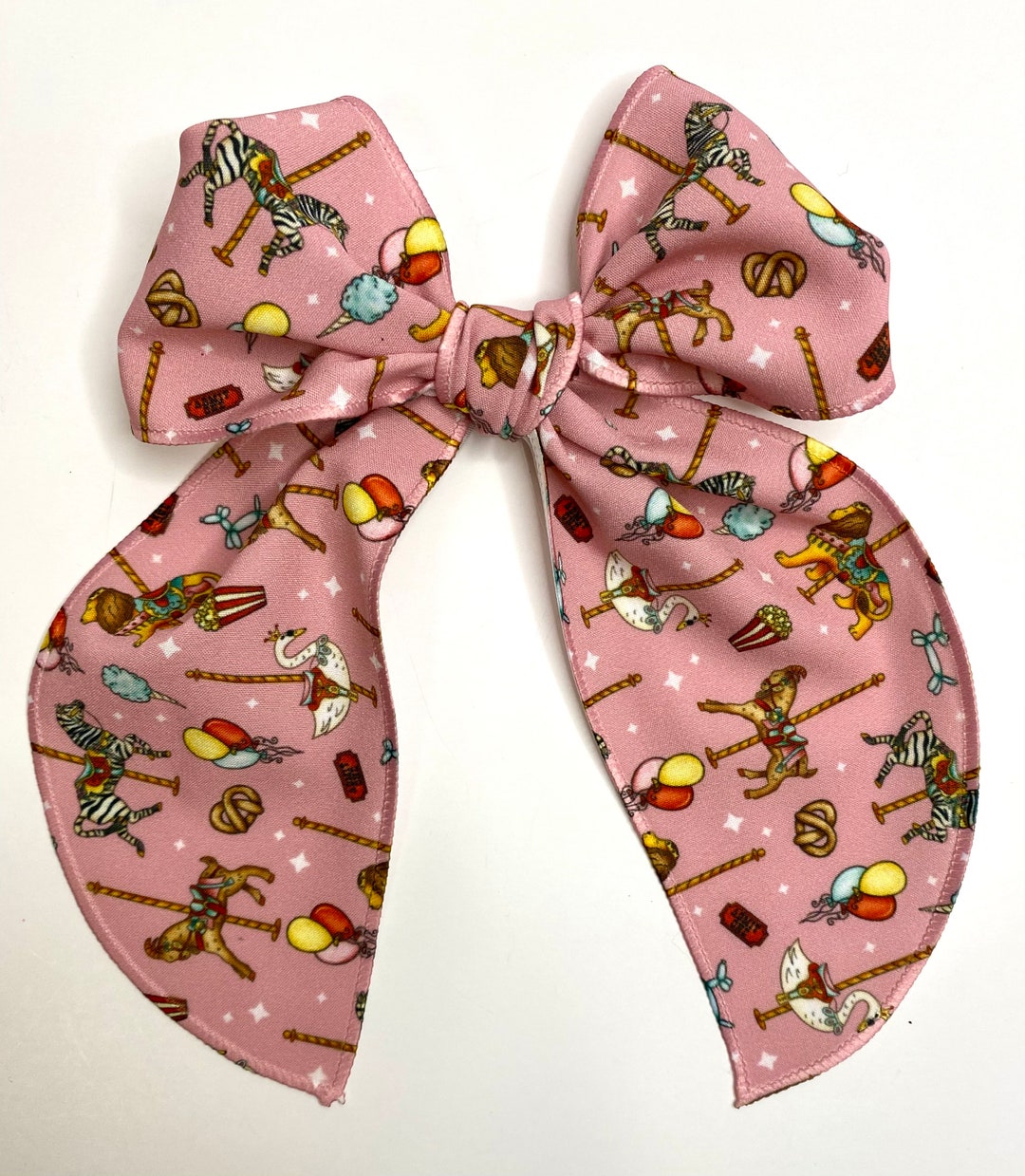 Large Hair Bow With Carousel Print on Alligator Clip, Hand Tied Bows ...