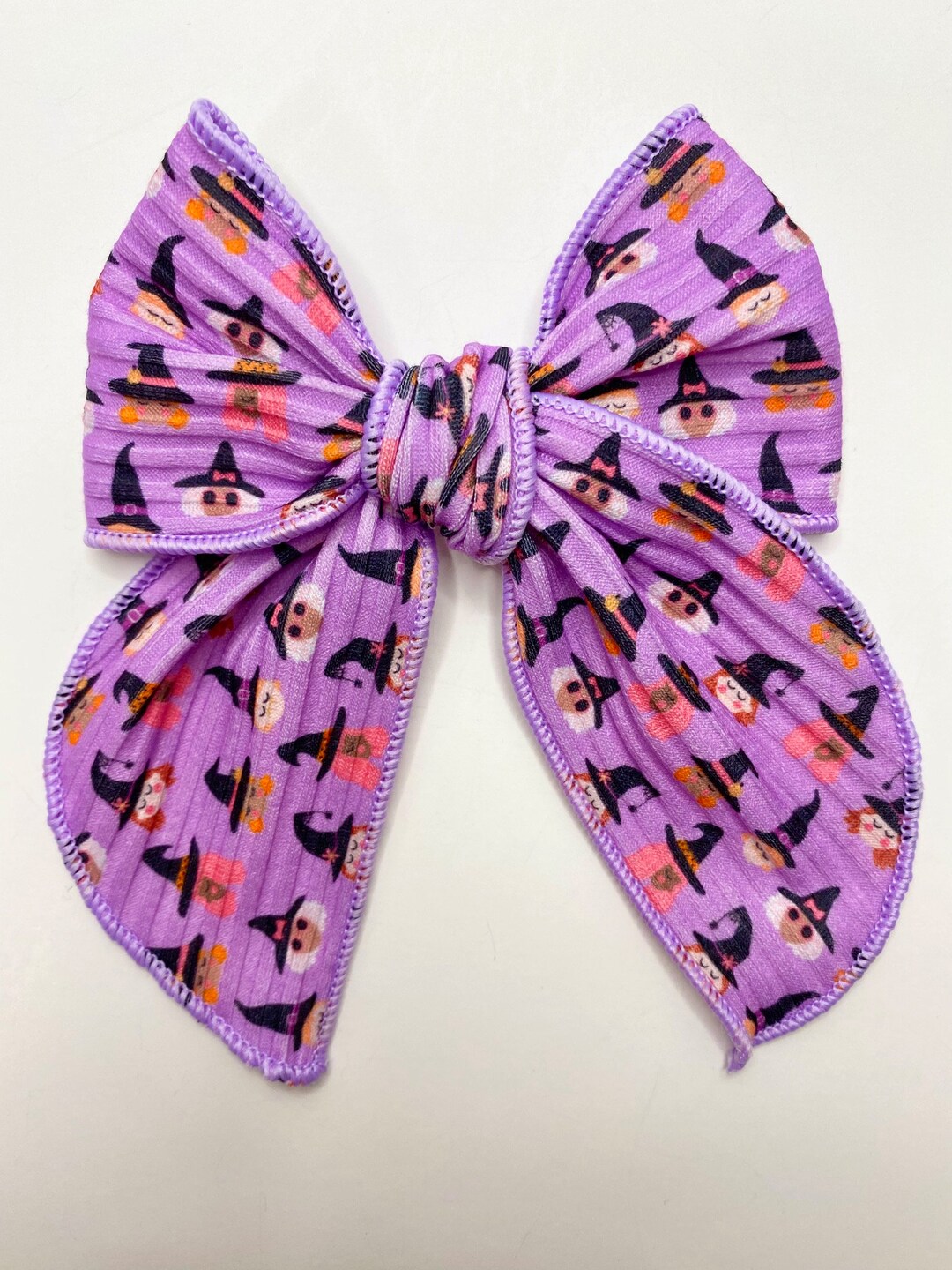 Large Witch Print on Purple Knit Fabric Hair Bow on Alligator Clip ...