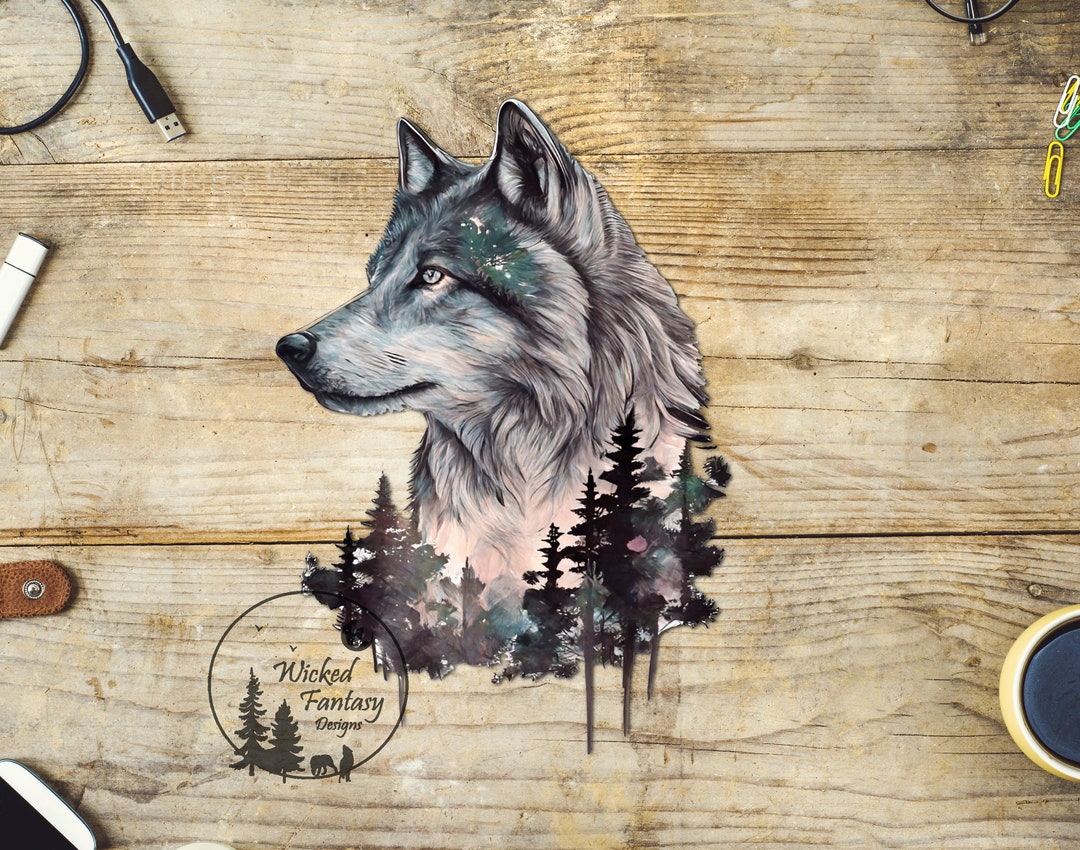 UVDTF Decal Wolf Pine Trees Transparent Background Sticker 1pc - Etsy