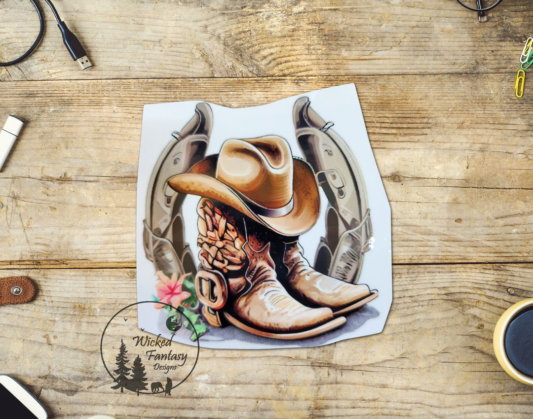 UVDTF Decal Western Cowboy Boots Horse Shoe Cowgirl Transparent ...