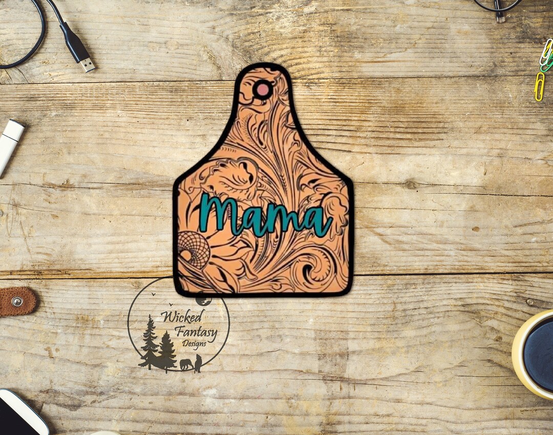 UVDTF Decal Mamma Cow Tag Tooled Leather Cowgirl Western Rustic Ranch ...