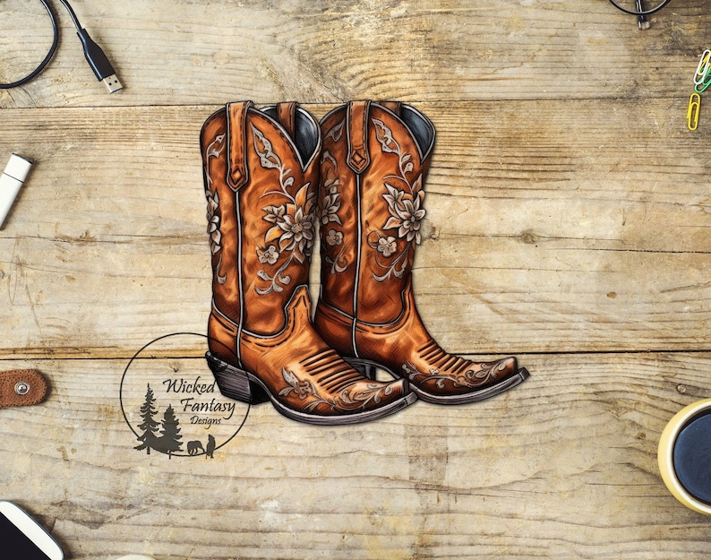 UVDTF Decal Cowgirl Cowboy Western Boots Tooled Leather Transparent ...