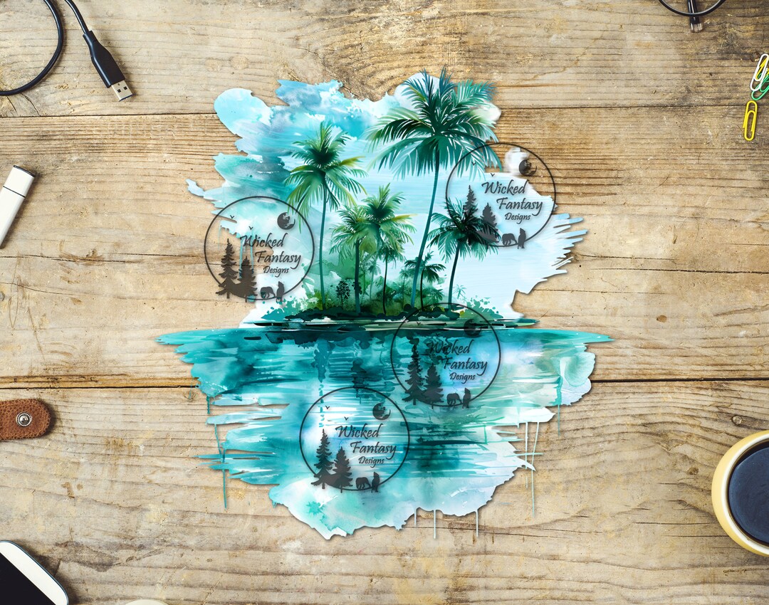 UVDTF Decal Aqua Teal Beach Island Tropical Scene - Etsy