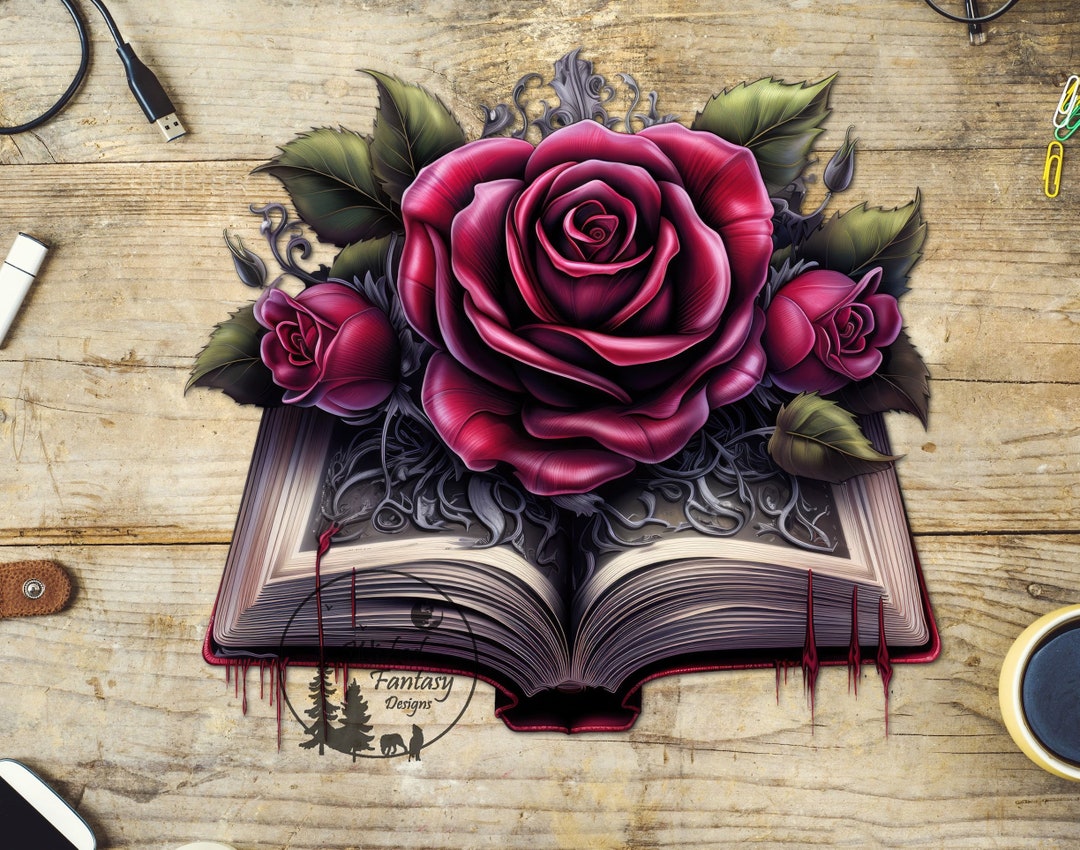UVDTF Decal Rose in Book Dripping Blood Transparent Background Sticker ...
