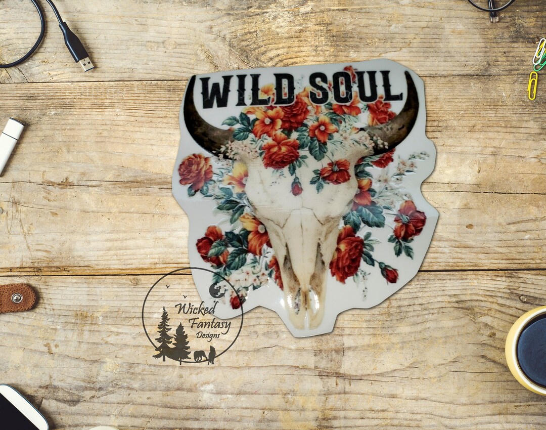UVDTF Decal Wild Soul Boho Cow Skull Roses Western Rustic Ranch 1pc - Etsy
