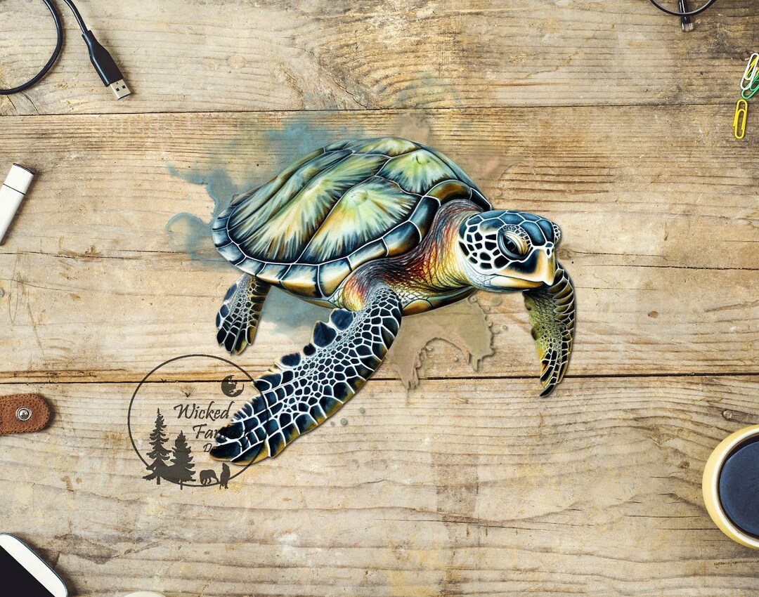 UVDTF Decal Swimming Sea Turtle Transparent Background Sticker 1pc - Etsy