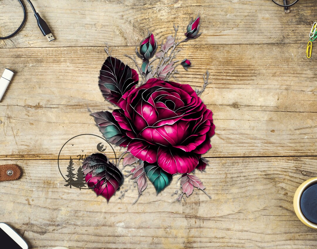 UVDTF Decal Burgundy Rose Flower Arrangement Heart Transparent ...