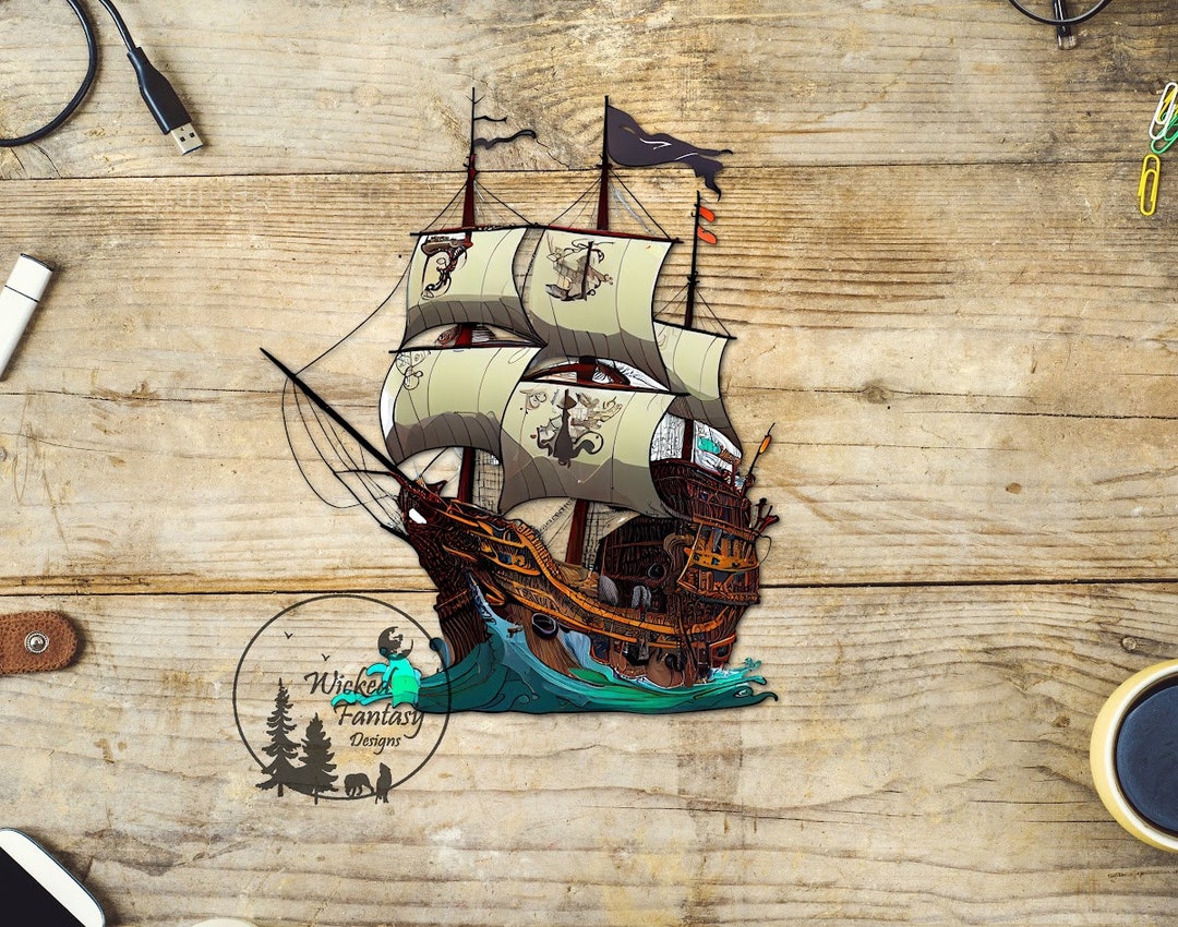 UVDTF Decal Colorful Pirate Ship on Waves 1pc - Etsy