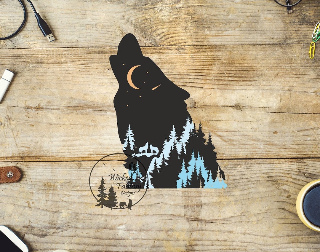 UVDTF Decal Howling Wolf Night Time Mountains 1pc - Etsy