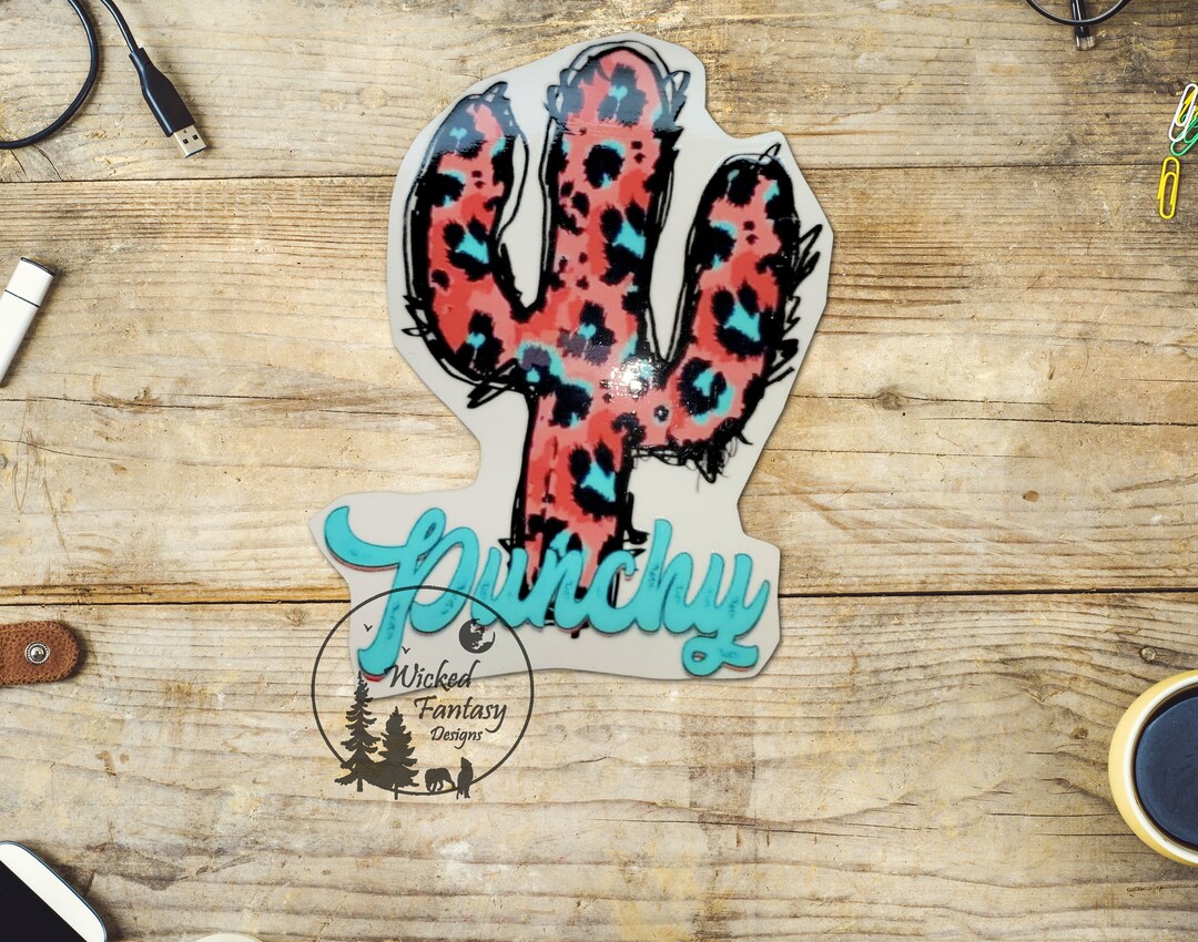 UVDTF Decal Punchy Cactus Leopard Teal Cowgirl Western Rustic Ranch ...