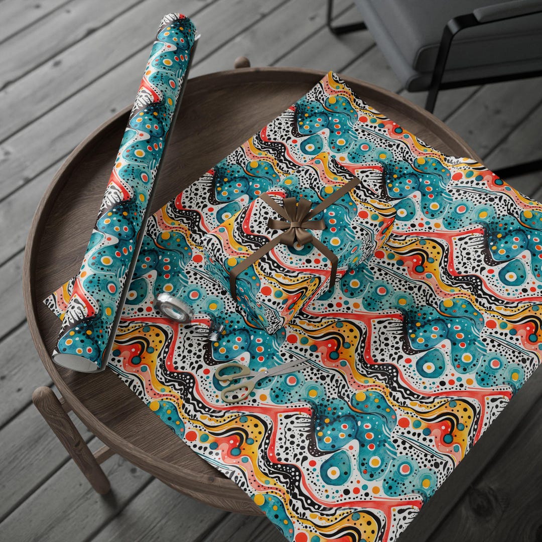 Colorful Abstract Swirl Wrapping Paper | Vibrant Dots & Waves Roll - Etsy