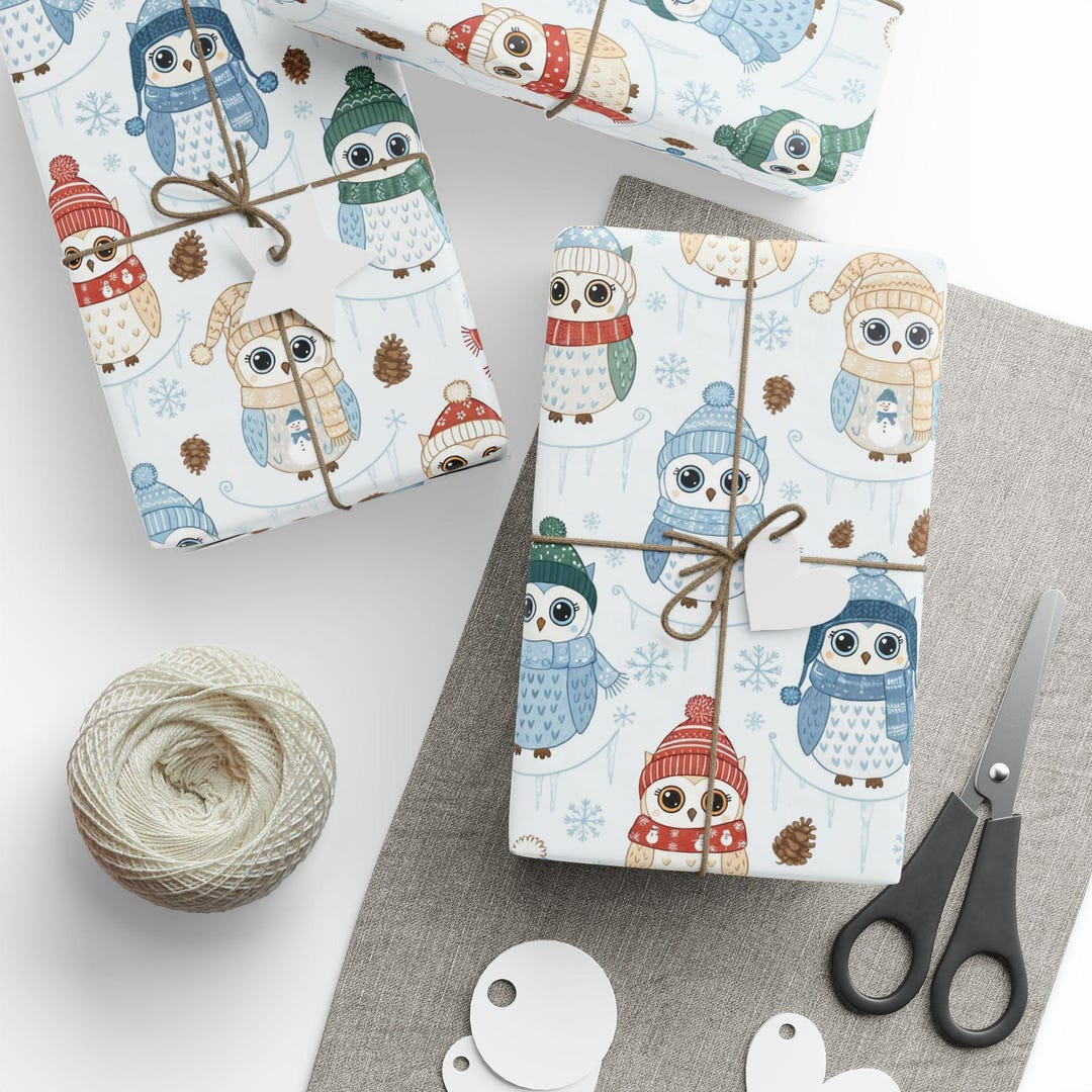 Winter Owls Wrapping Paper | Cute Owl Pattern Holiday Gift Wrap - Etsy
