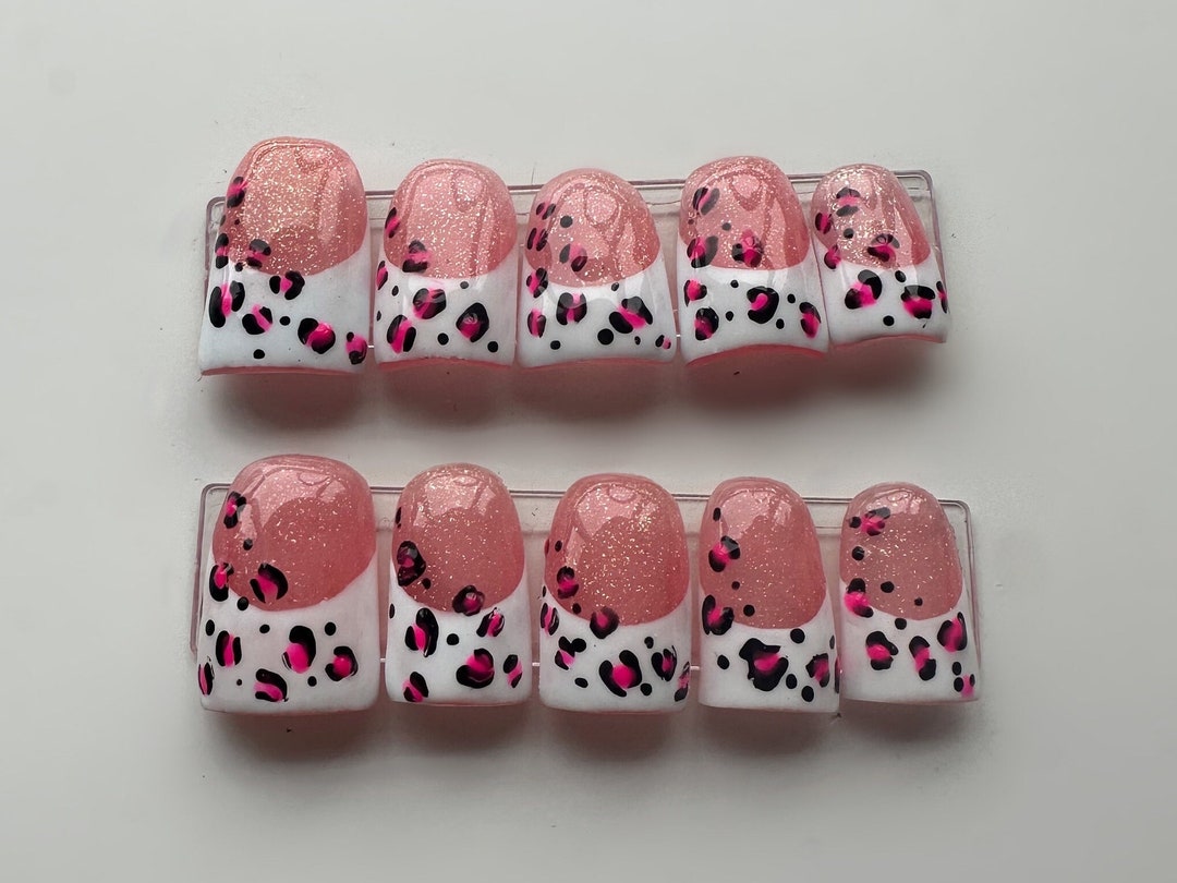 Duck Nails Y2K Mcbling Leopard Print Handmade Acrylic - Etsy